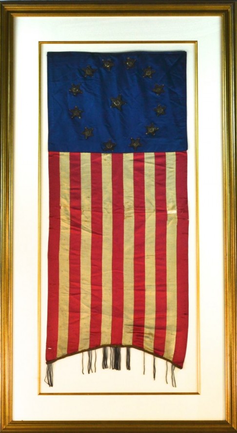 Large 13 Star Centennial Banner, hand sewn with rare metal fringe