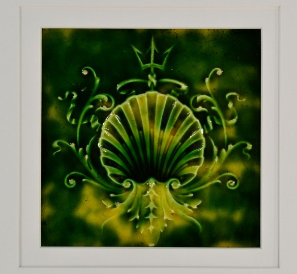 Framed Antique Emerald Green Shell Tile